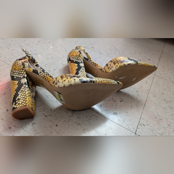 Shoes | Aldo Yellow Snake Print Block Womens Heels | Poshmark